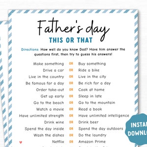 Father's Day This or That Game, Would He Rather Game, Printable Fathers ...