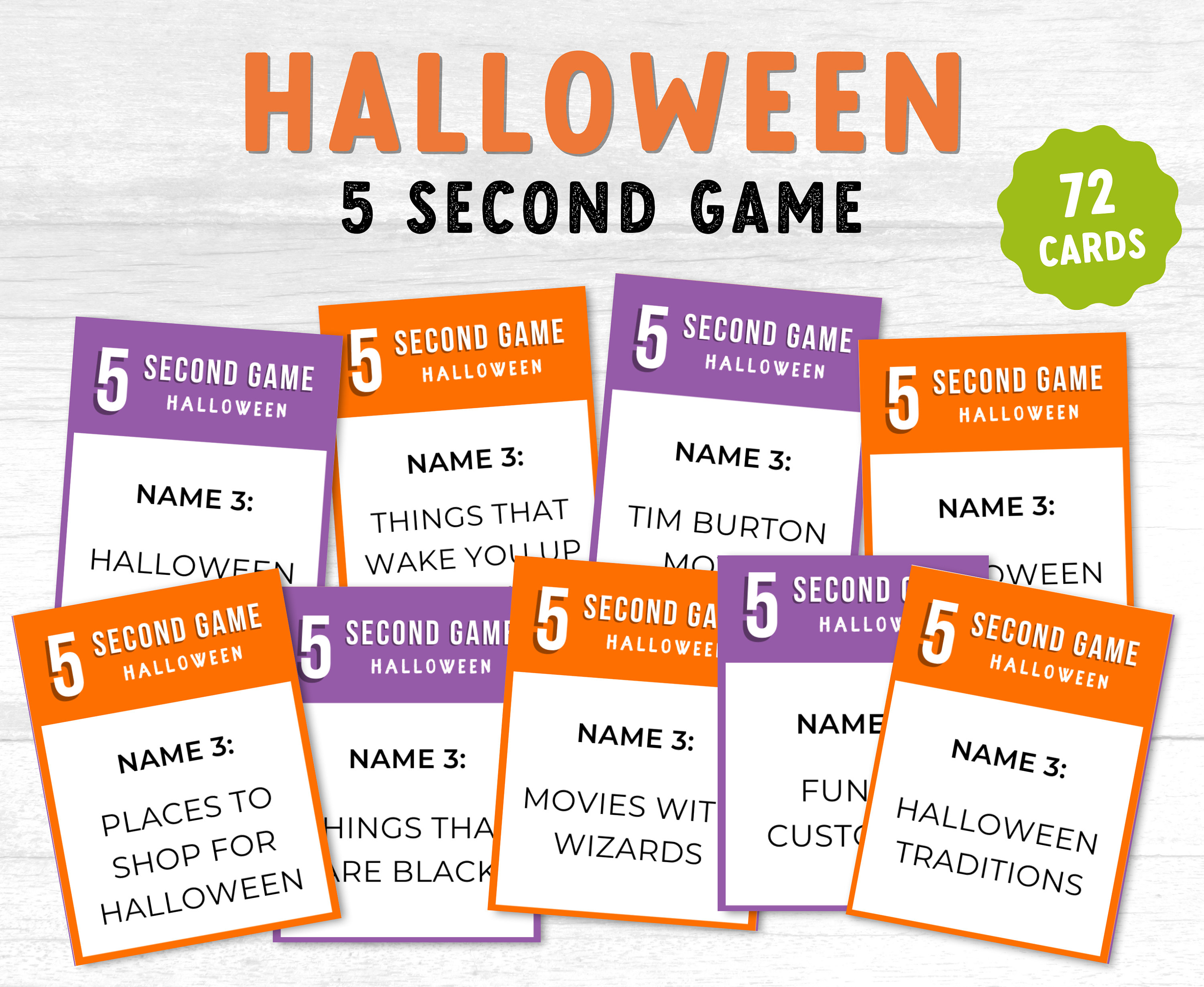Halloween 5 Second Game Printable, Party Game, Printable Halloween ...
