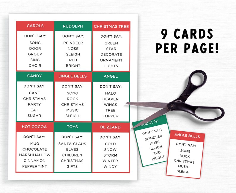 Christmas Taboo Game, Family Party game, Printable Christmas Family ...