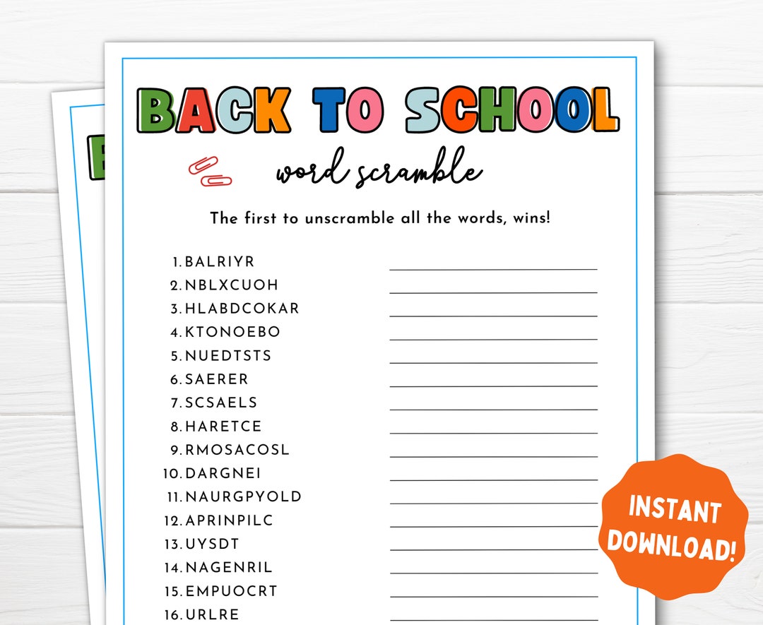 Back to School Word Scramble Printable Game Printable Back to - Etsy