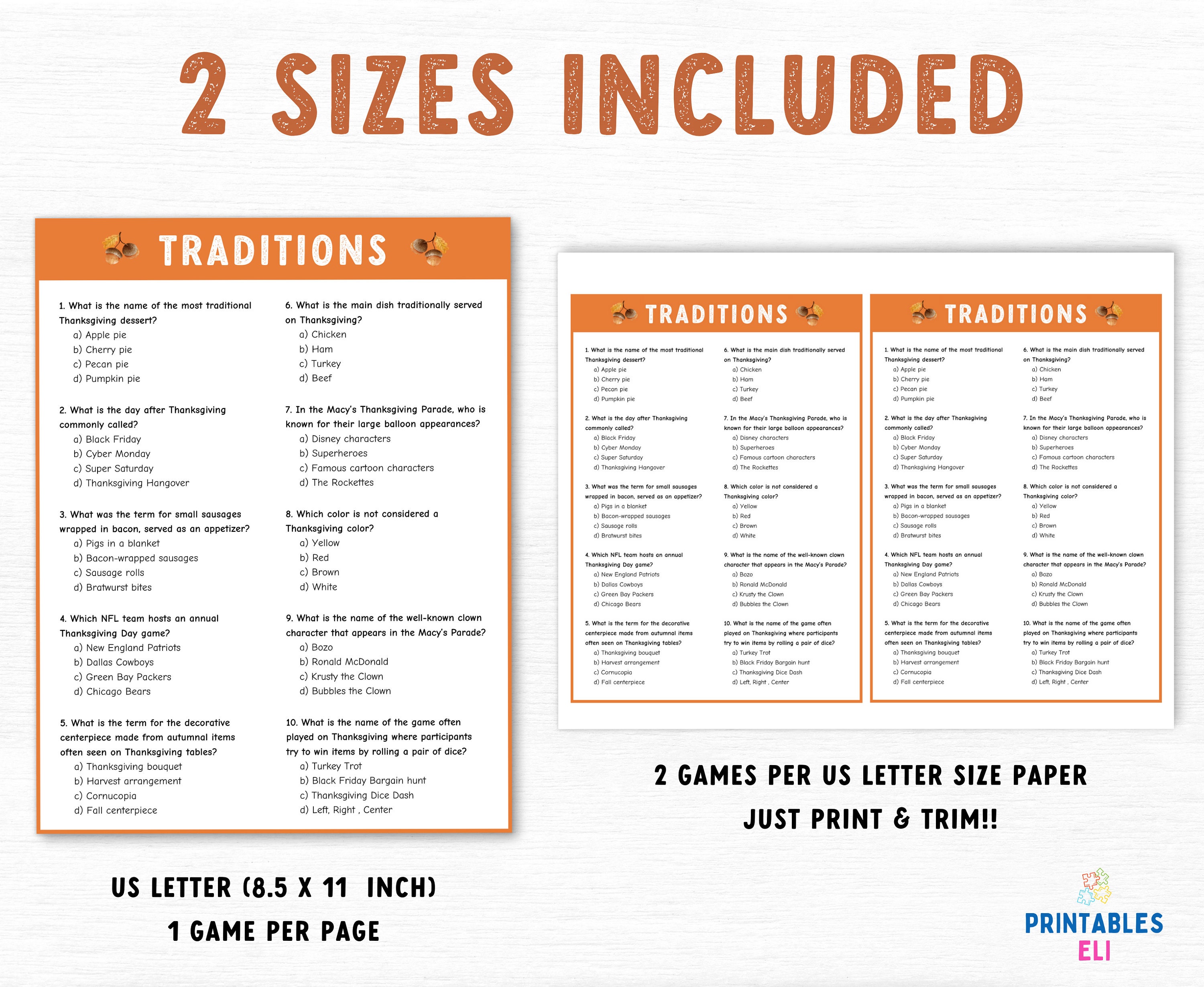 Thanksgiving Trivia Game Printable, Fall Family Game, Trivia Night ...