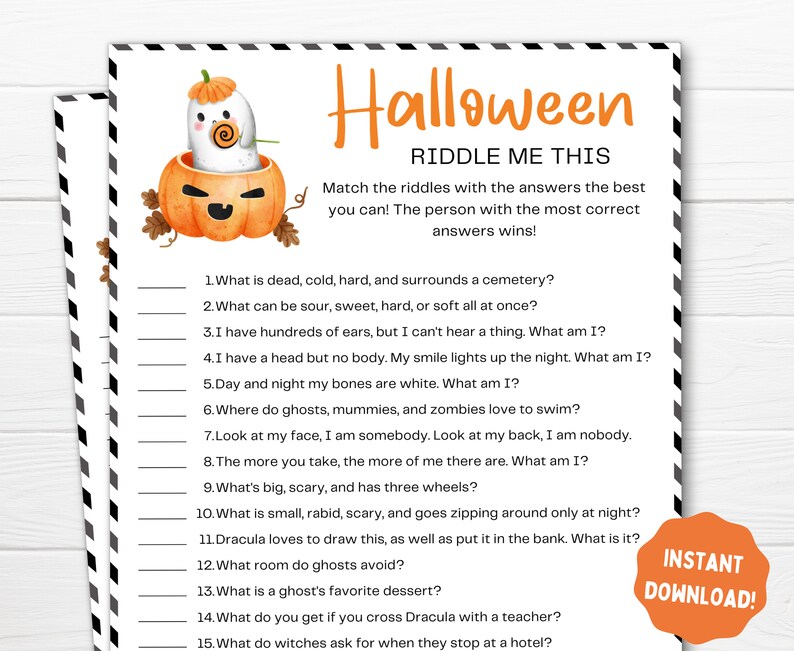 Halloween Riddle Me This Game Printable Halloween Party Game - Etsy