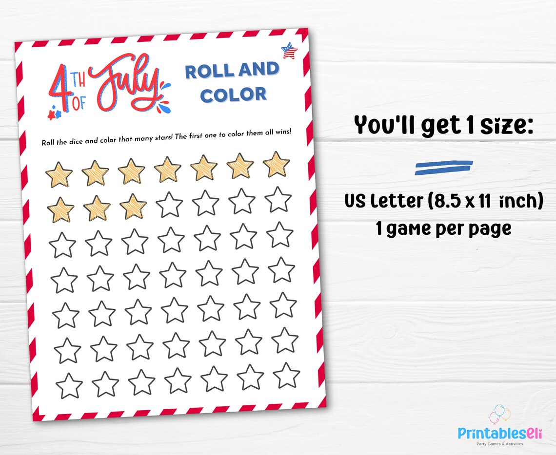 Roll and Color Fourth of July Printable Game 4th of July Game | Etsy