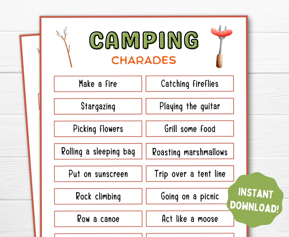 Camping Charades Printable Game Camping Pictionary Draw It - Etsy