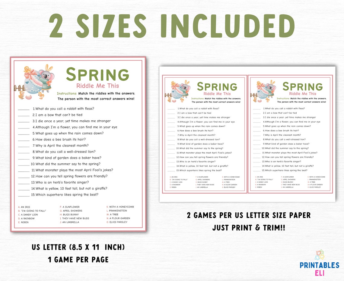 Spring Riddle Me This Game, Printable Spring Game for Adults ...
