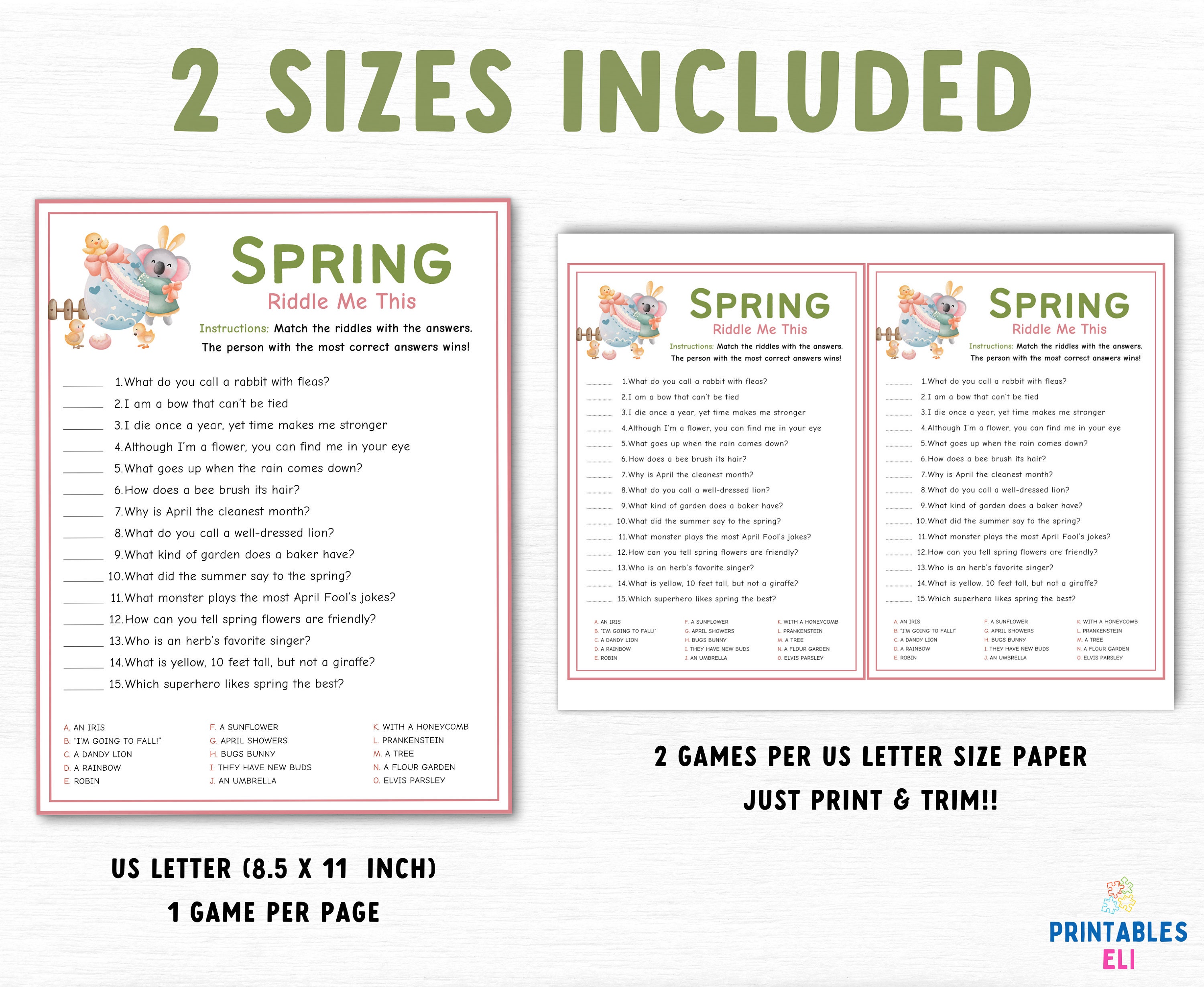 Spring Riddle Me This Game, Printable Spring Game for Adults ...