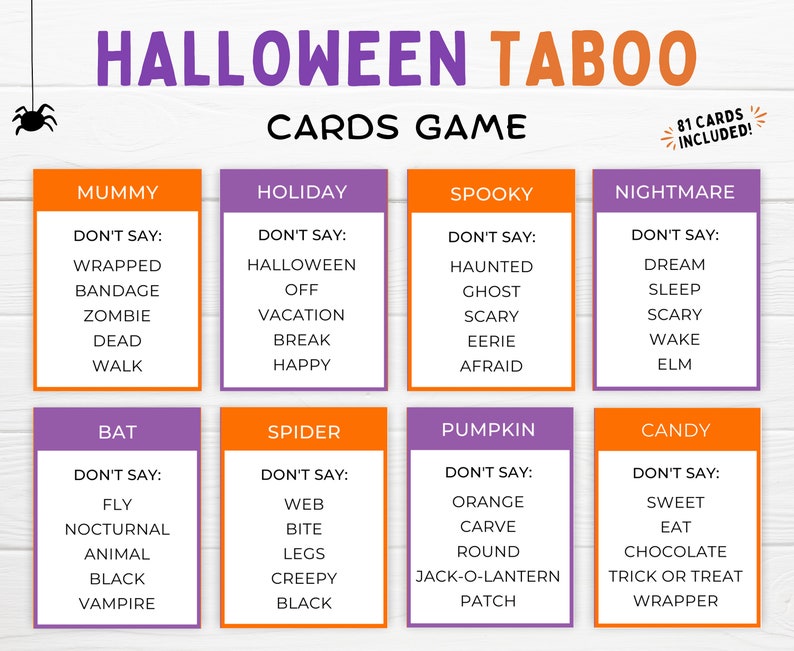 Halloween Taboo Game Family Party Game Printable Halloween - Etsy
