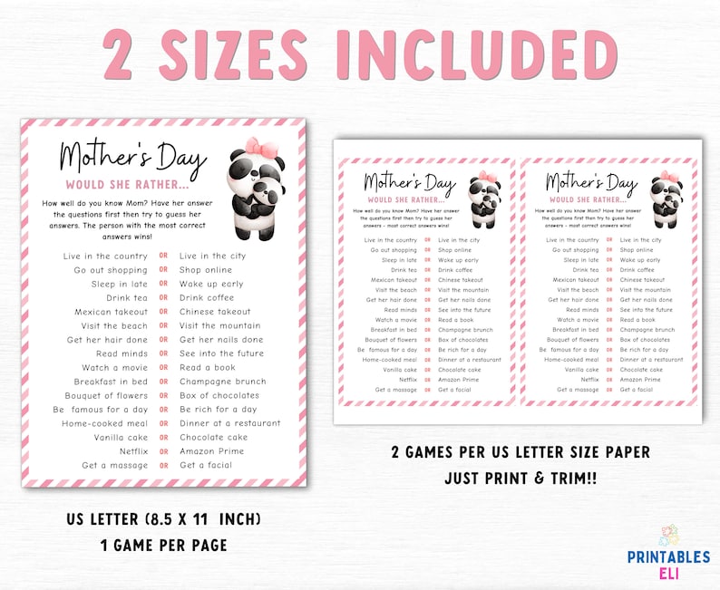 Mother's Day Would She Rather Game, Printable Mother's Day Game ...