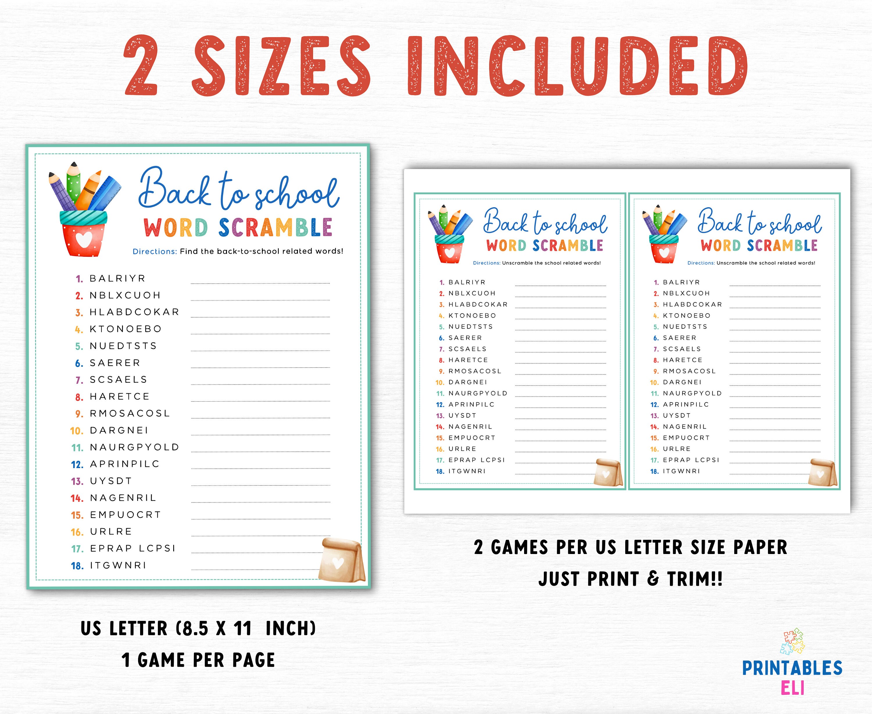 Back to School Word Scramble Printable Game Printable Back to - Etsy