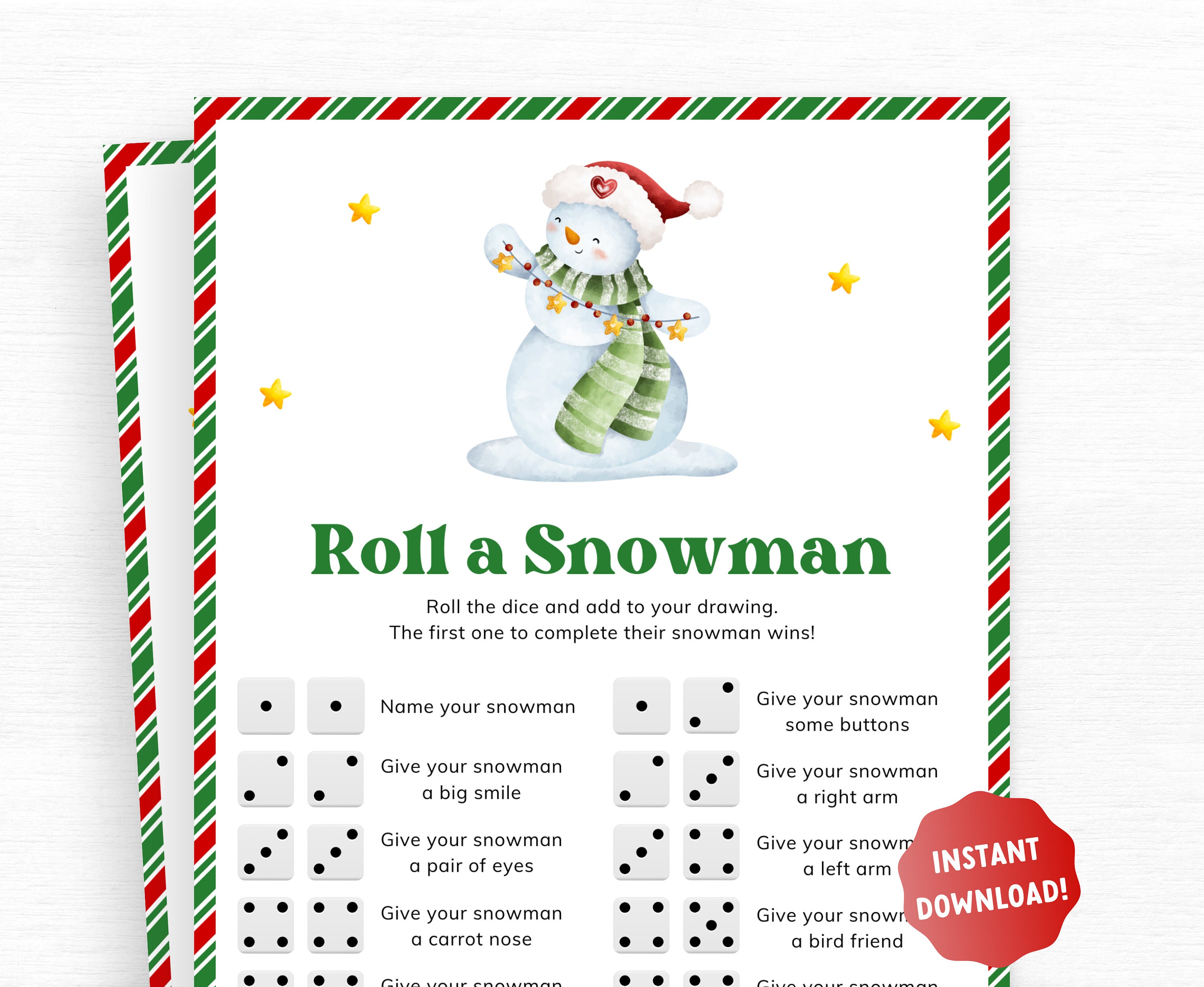 Roll a Snowman Game Printable, Holiday Classroom Game, Printable ...