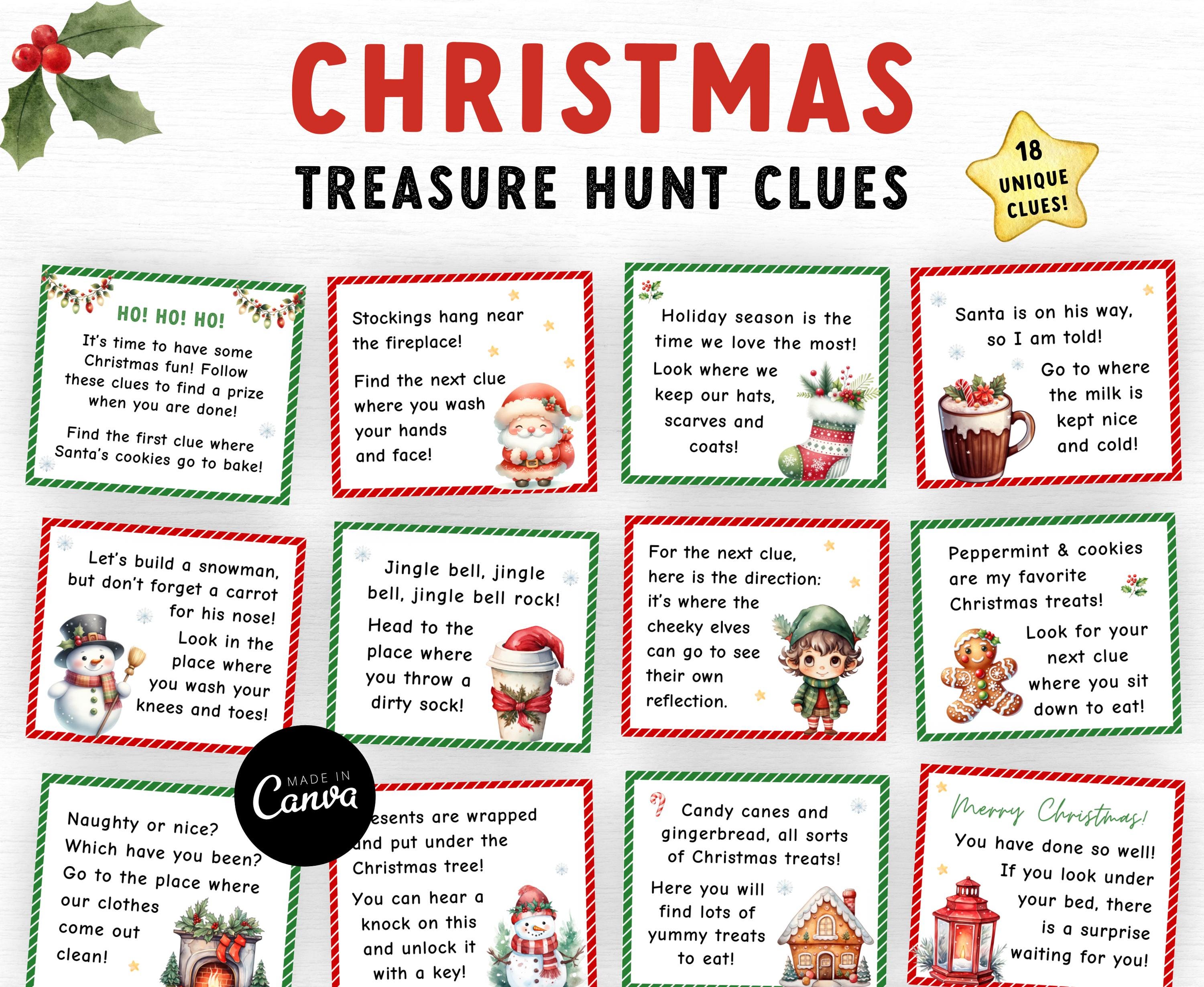 Christmas Treasure Hunt for Kids, Holiday Treasure Hunt Clues, Winter ...
