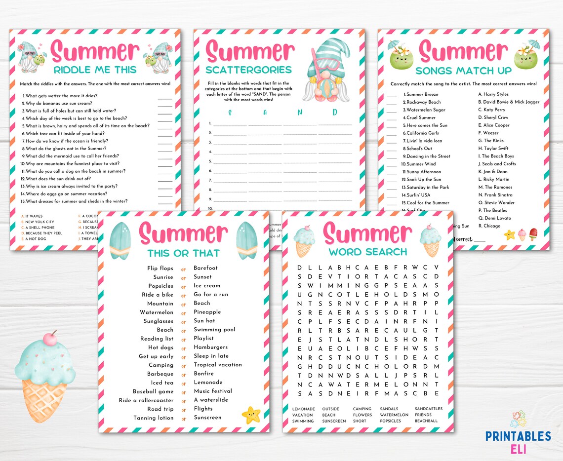 Summer Game Bundle Printable Summer Game for Kids and Adults - Etsy