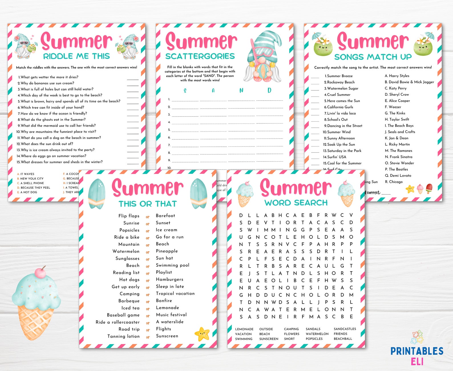 Summer Game Bundle Printable Summer Game for Kids and Adults - Etsy