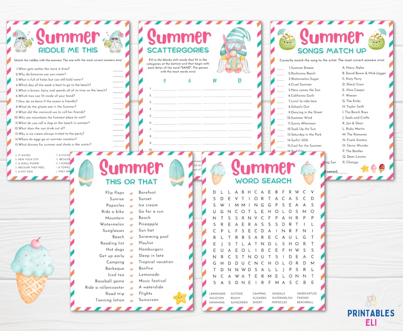 Summer Game Bundle Printable Summer Game for Kids and Adults - Etsy
