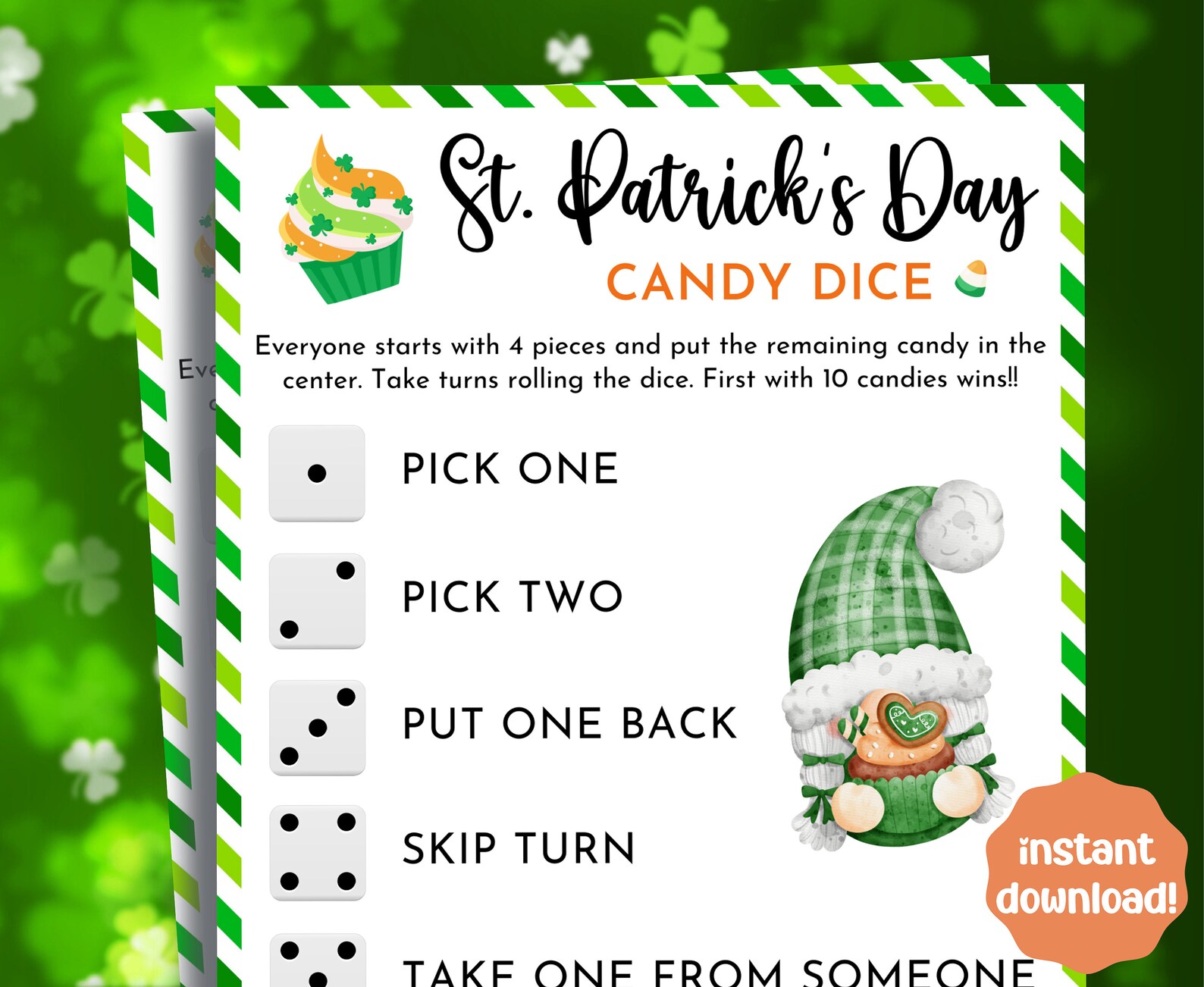 St. Patrick's Day Candy Dice Game Printable Patrick's | Etsy