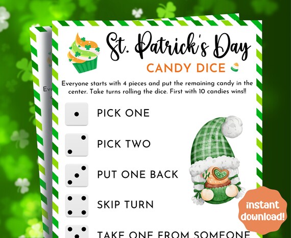 St. Patrick's Day Candy Dice Game Printable Patrick's | Etsy