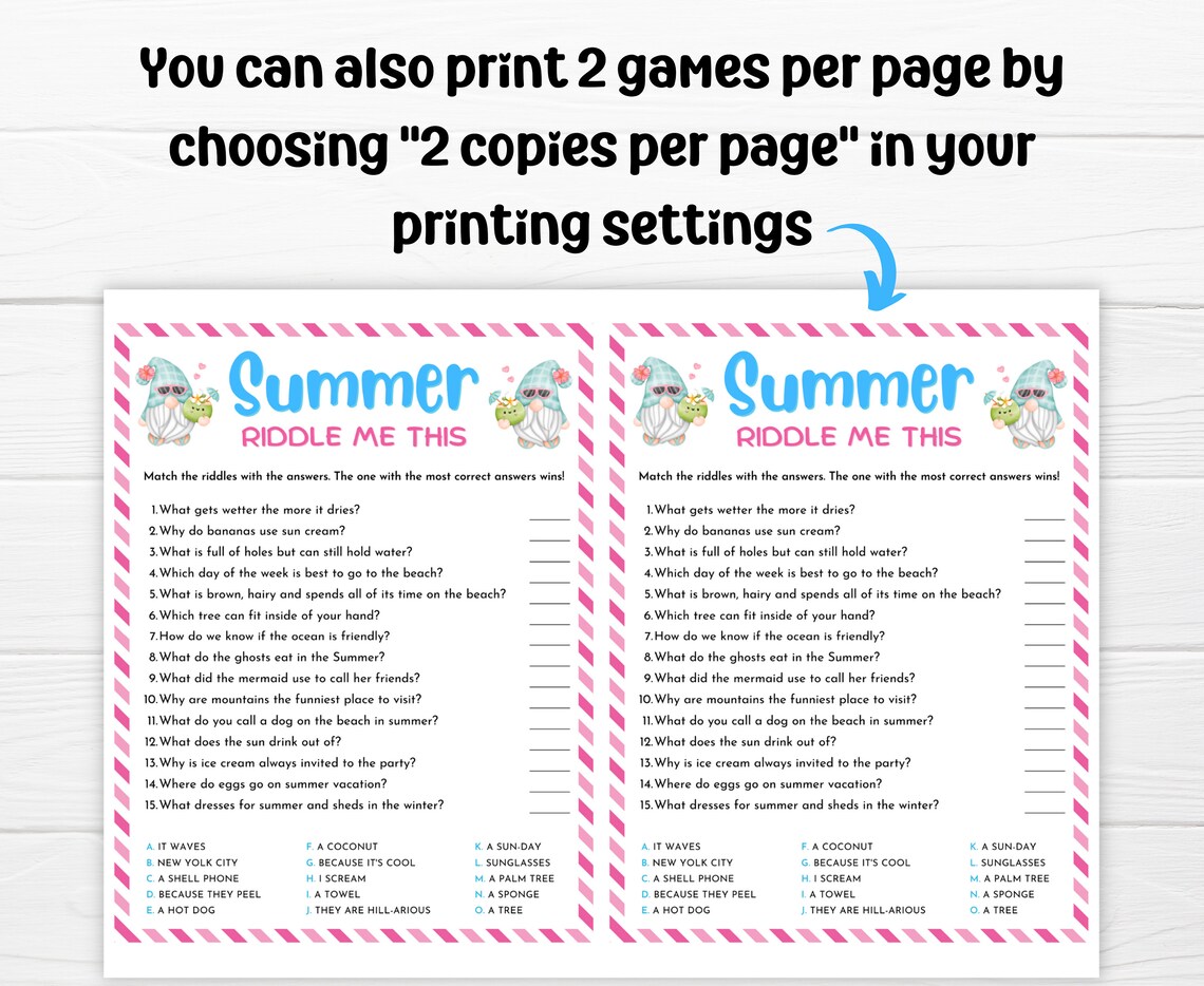 Summer Riddle Me This Printable Game Family Summer Game | Etsy