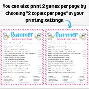 Summer Riddle Me This Printable Game Family Summer Game | Etsy