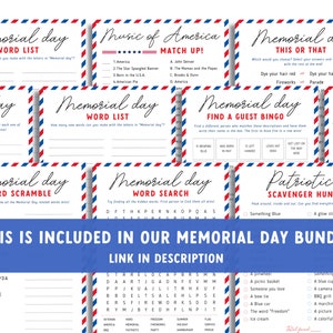 Music of America Match up Game, Printable Memorial Day Game for Adults ...