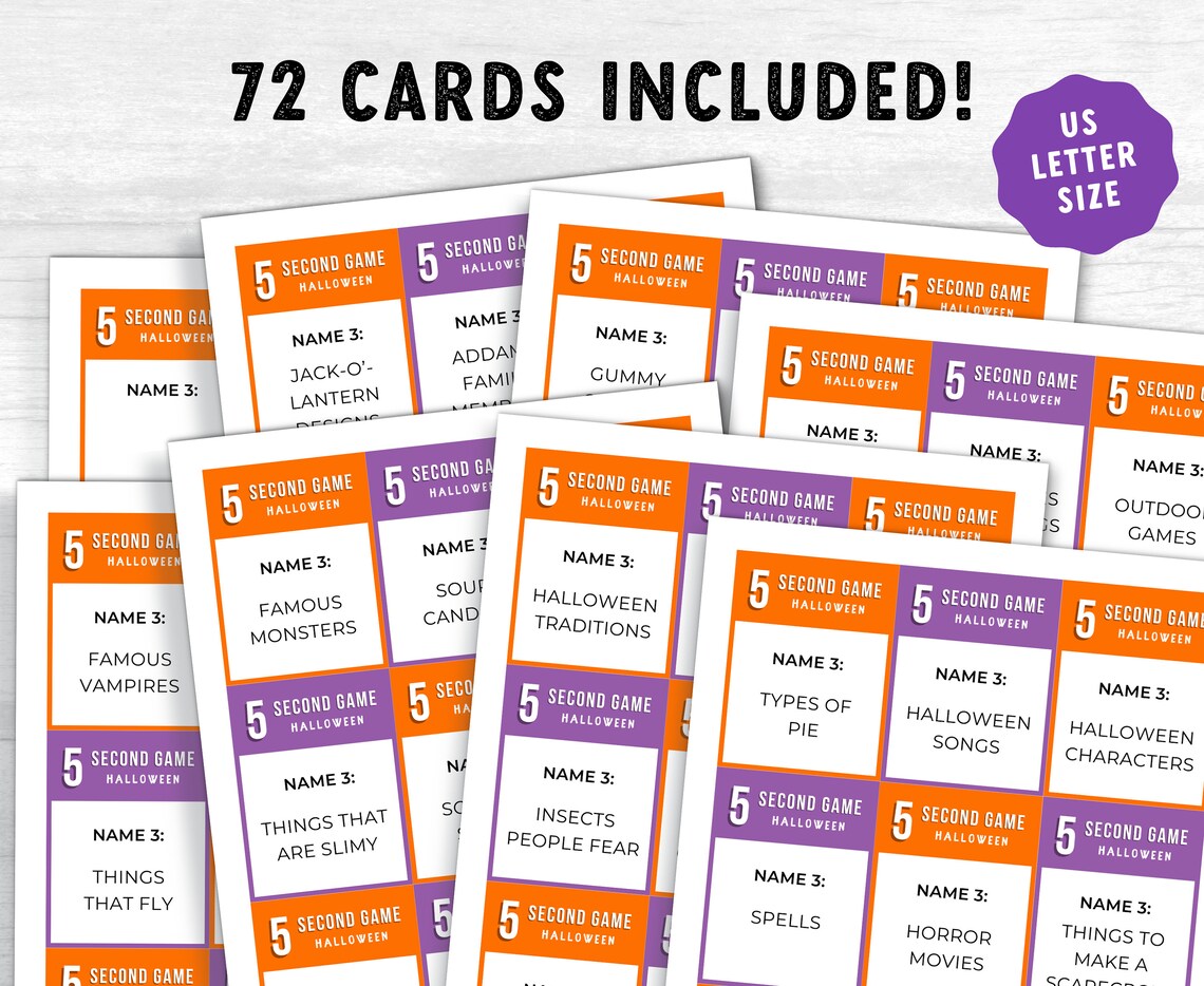 Halloween 5 Second Game Printable, Party Game, Printable Halloween ...