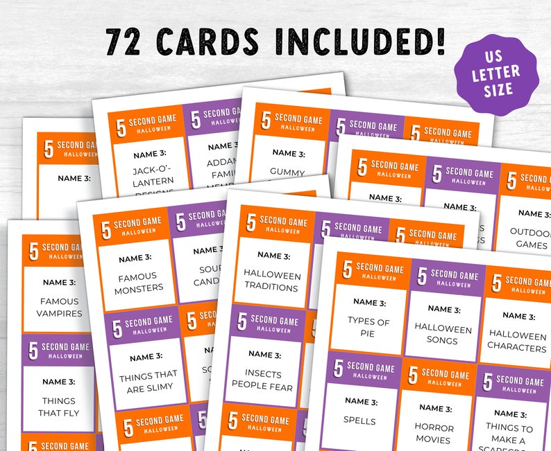 Halloween 5 Second Game Printable, Party Game, Printable Halloween ...