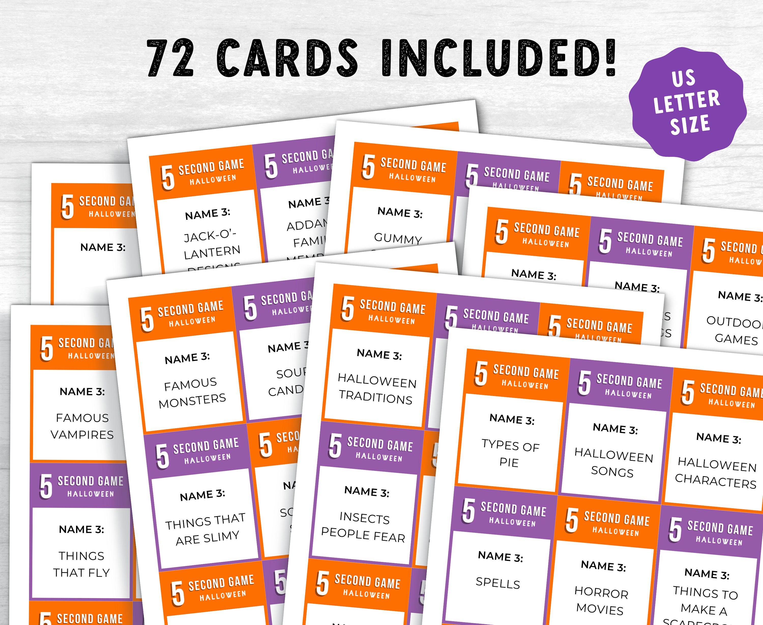 Halloween 5 Second Game Printable, Party Game, Printable Halloween ...