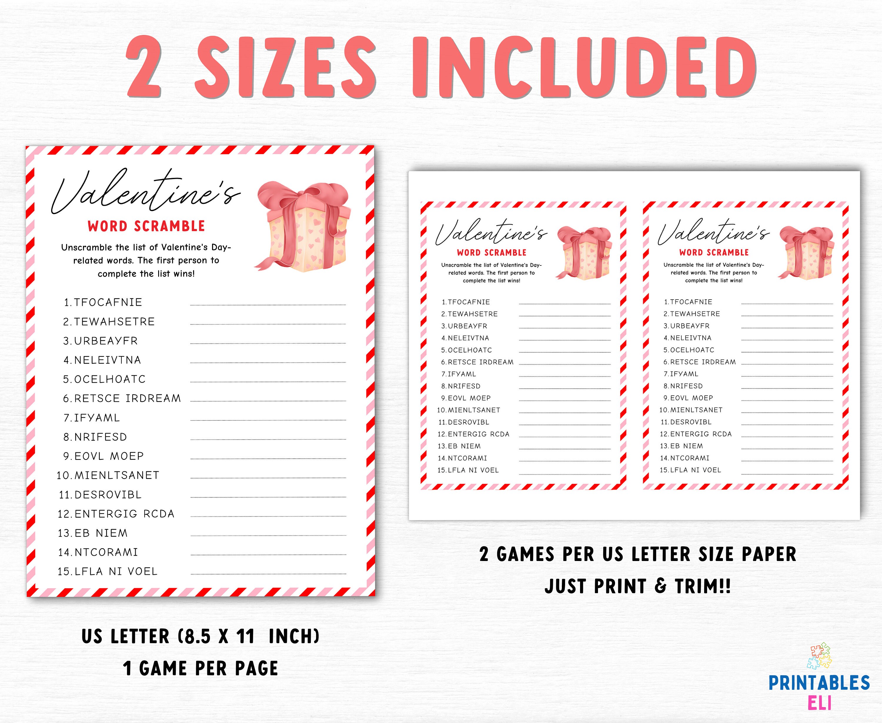 Valentines Day Word Scramble Printable Game, Printable Valentines Day ...