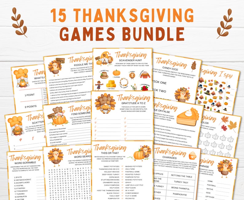 15 Thanksgiving Games Bundle Printable Thanksgiving Party - Etsy