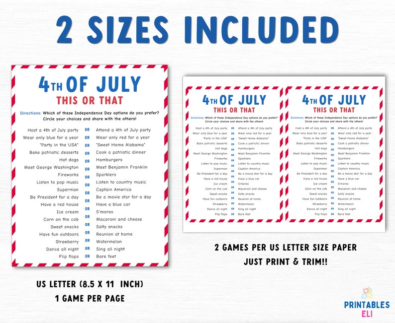 Fourth of July This or That Printable Game, 4th of July Would You ...