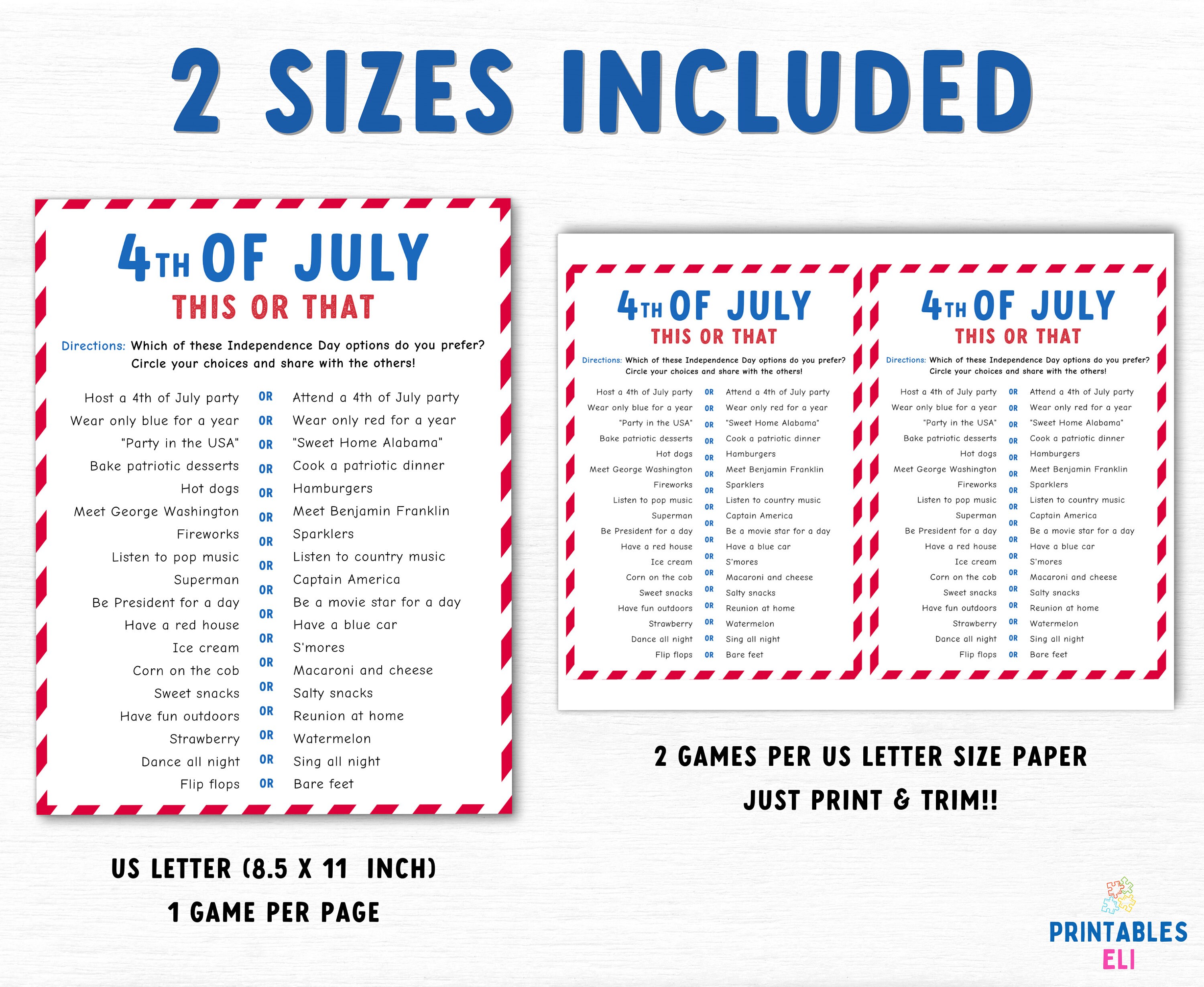 Fourth of July This or That Printable Game, 4th of July Would You ...