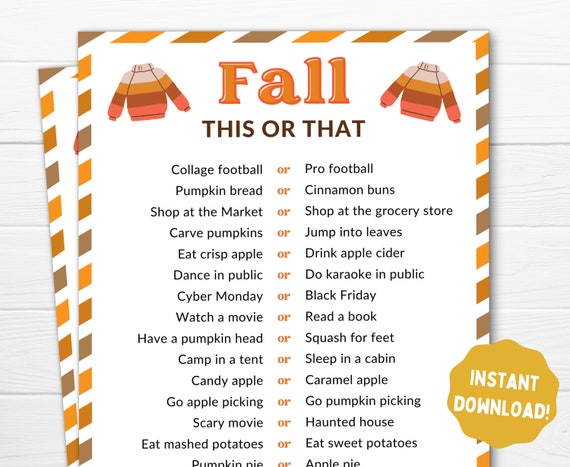 Autumn This or That Printable Game Printable Fall Party Game - Etsy