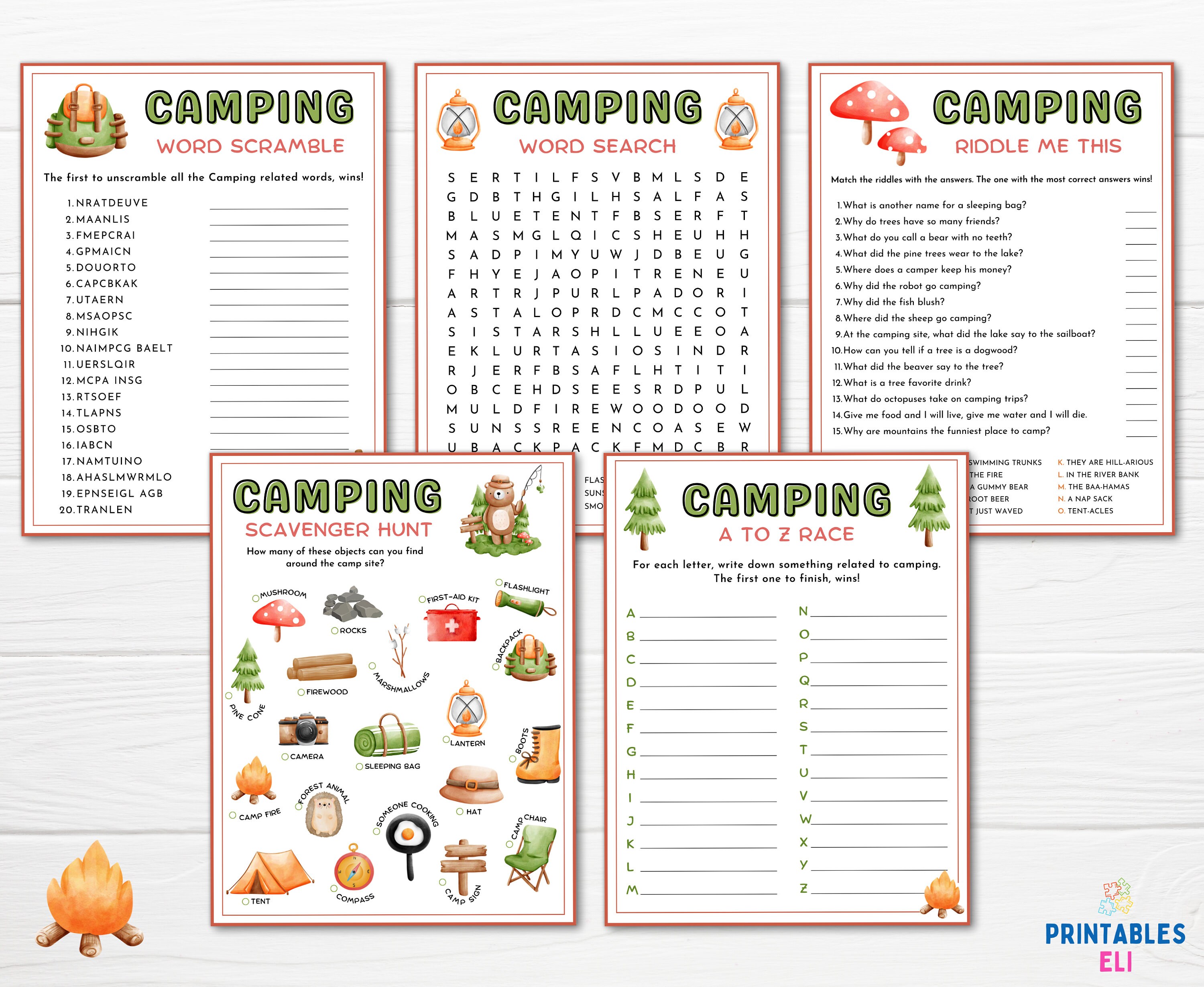 Camping Games Printable Bundle Printable Camping Game for - Etsy
