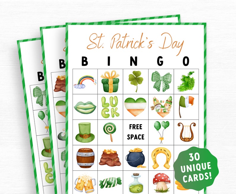 St. Patrick's Day Bingo Cards, Patrick's Day Bingo, Printable Activity ...
