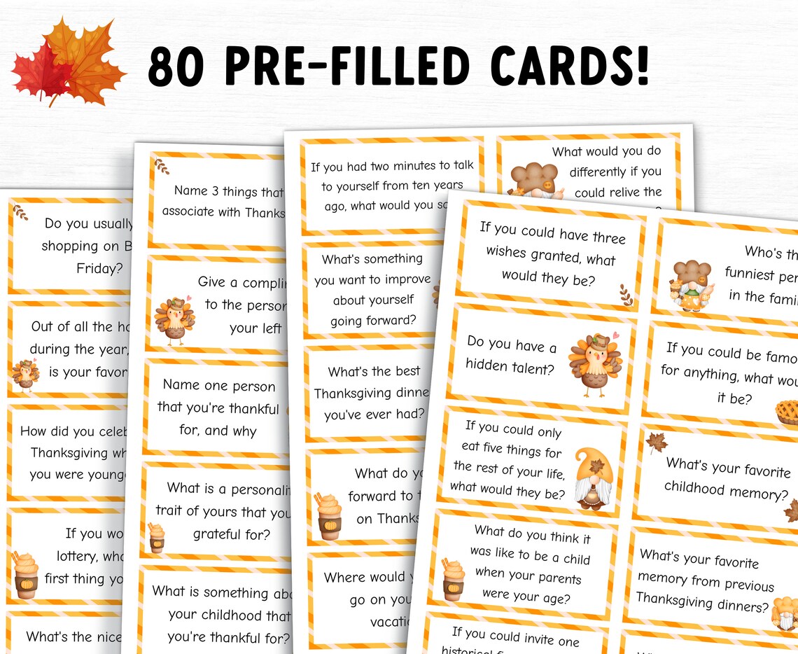 90 Thanksgiving Conversation Cards, Family Friendly Conversation ...