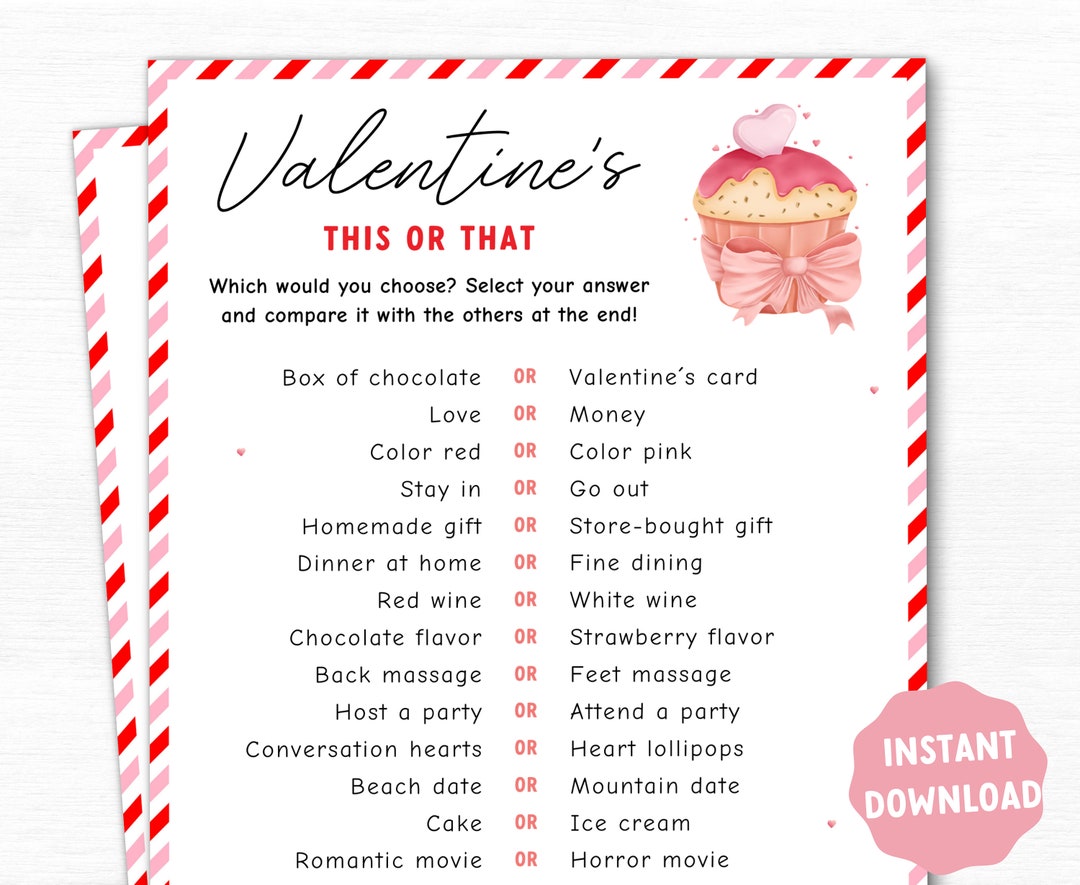 Valentines Day This or That Printable Game, Valentines Party Game ...