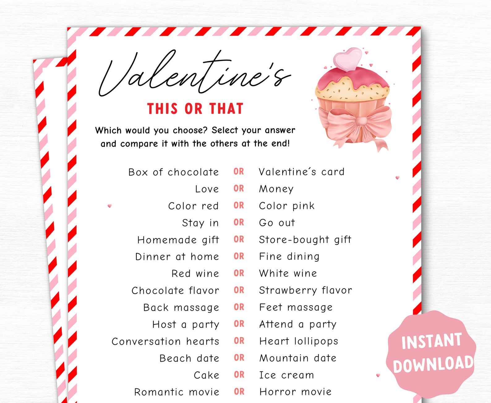 Valentines Day This or That Printable Game, Valentines Party Game ...