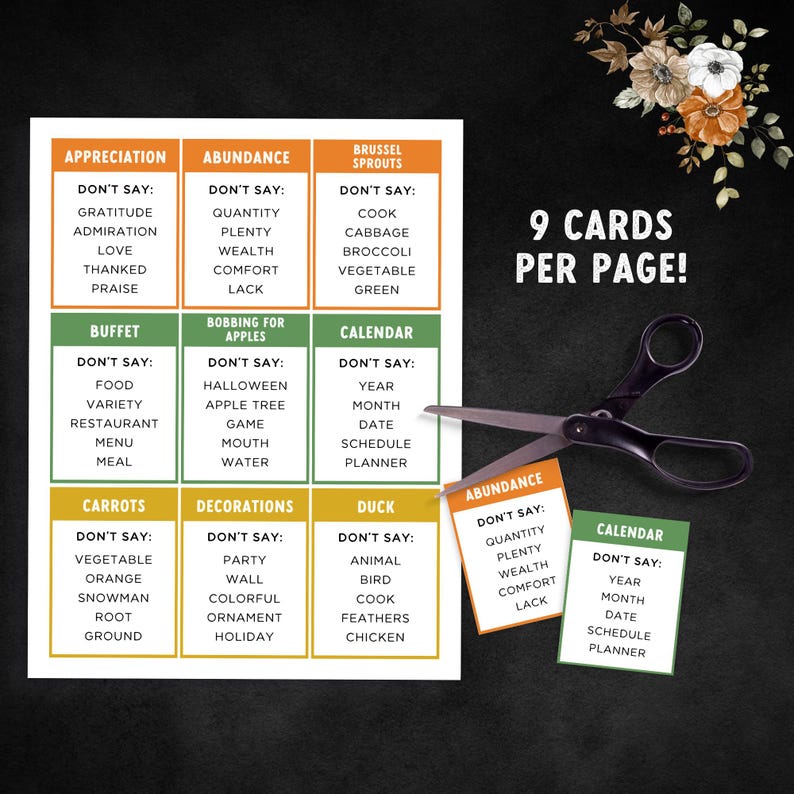 Thanksgiving Taboo Game Cards, Party Game, Printable Thanksgiving ...