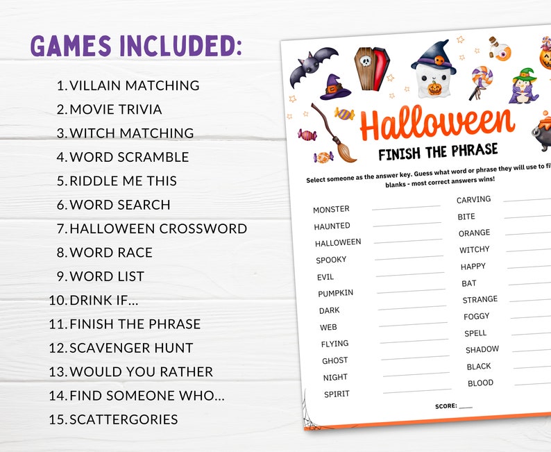 15 Halloween Games Bundle, Printable Halloween Party Games, Halloween ...