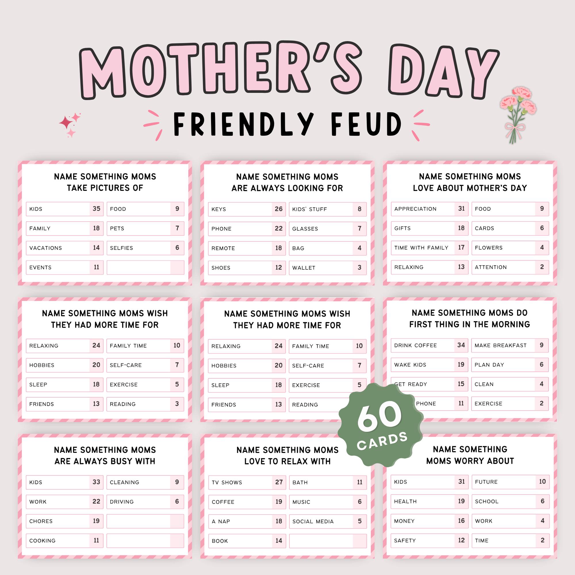 Mothers Day Friendly Feud Game Printable Mothers Day Party Game For