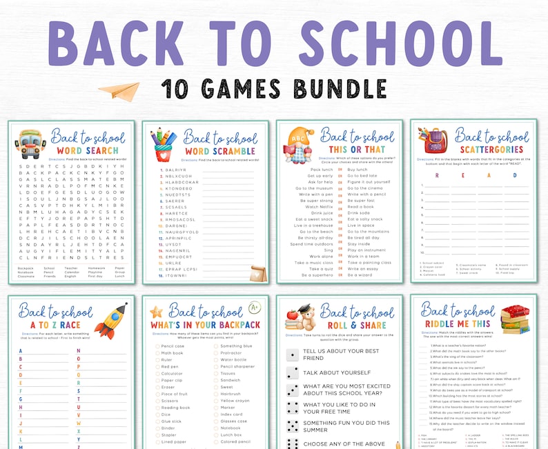 Back to School Games Bundle, Printable Back to School Games, First Day ...