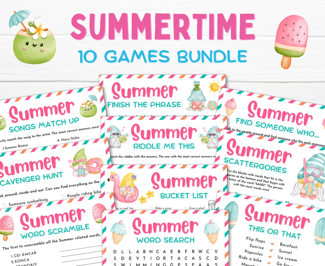 Summer Game Bundle Printable Summer Game for Kids and Adults - Etsy