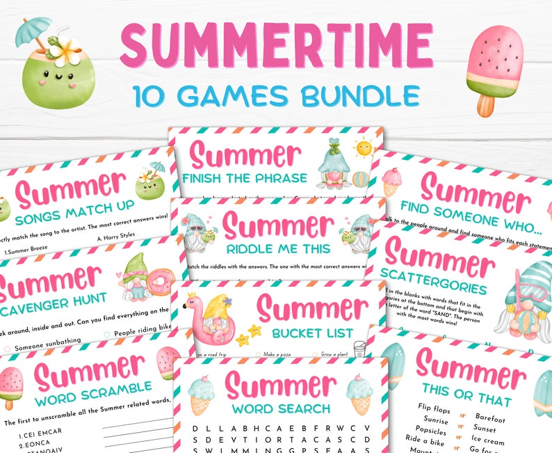 Summer Game Bundle Printable Summer Game for Kids and Adults - Etsy