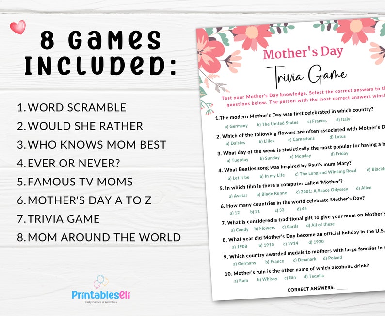 Printable Mother's Day Game Bundle Printable Mothers Day - Etsy