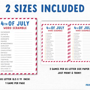 Fourth of July Word Scramble Printable Game, 4th of July Game ...
