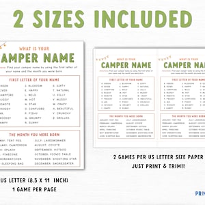 What's Your Camping Name Game, Family Activity, Camping Birthday ...