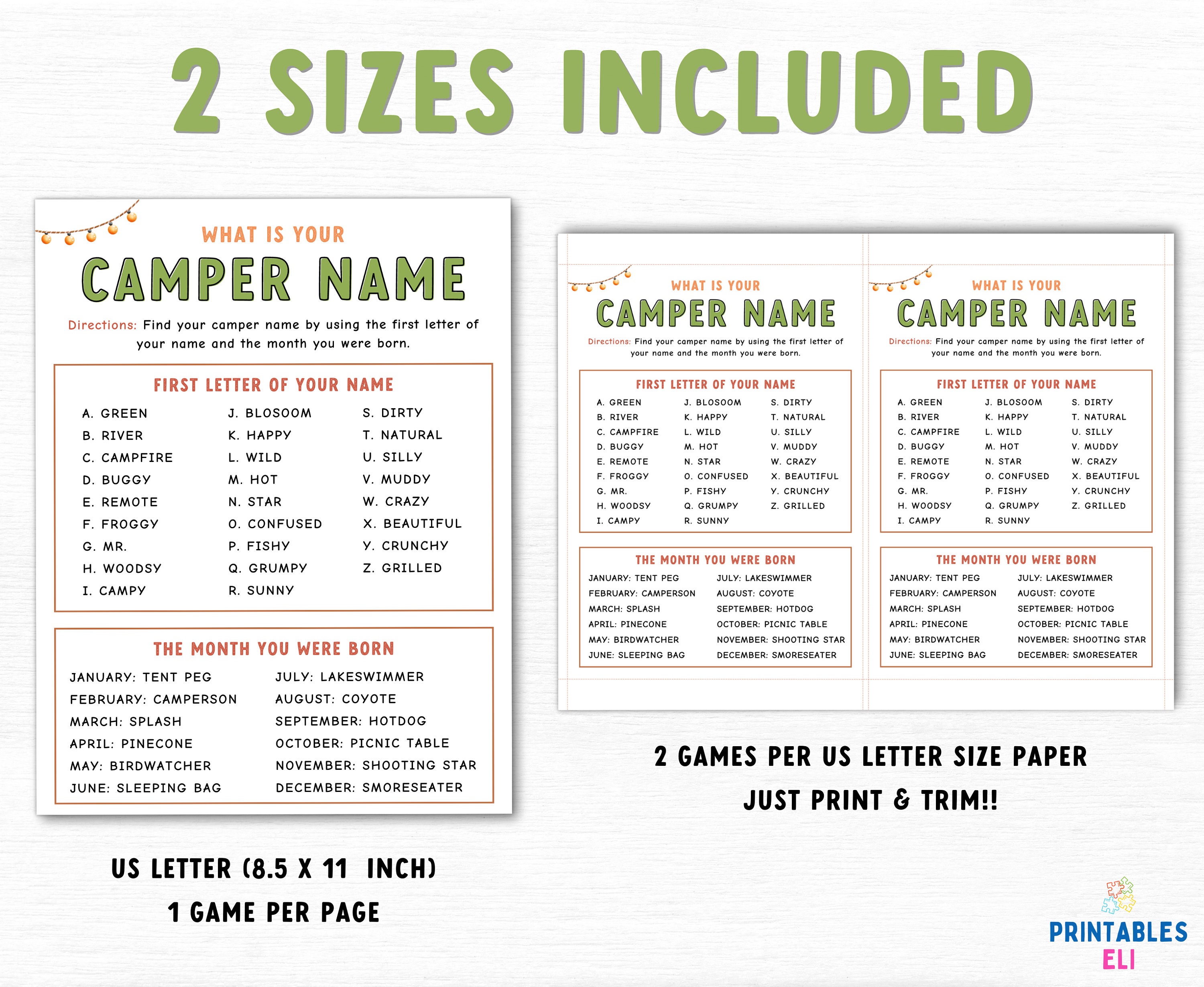 What's Your Camping Name Game, Family Activity, Camping Birthday ...