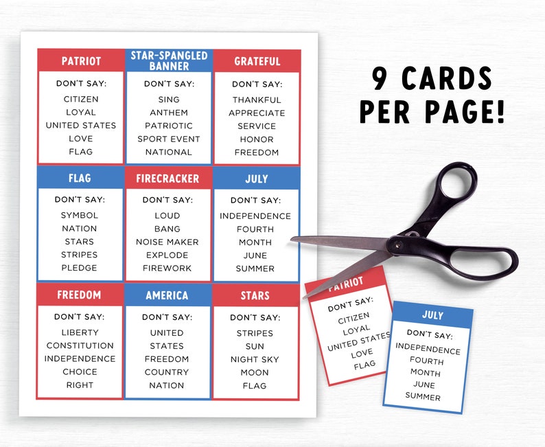 Fourth of July Taboo Game, Printable Patriotic Party Game, Family Game ...