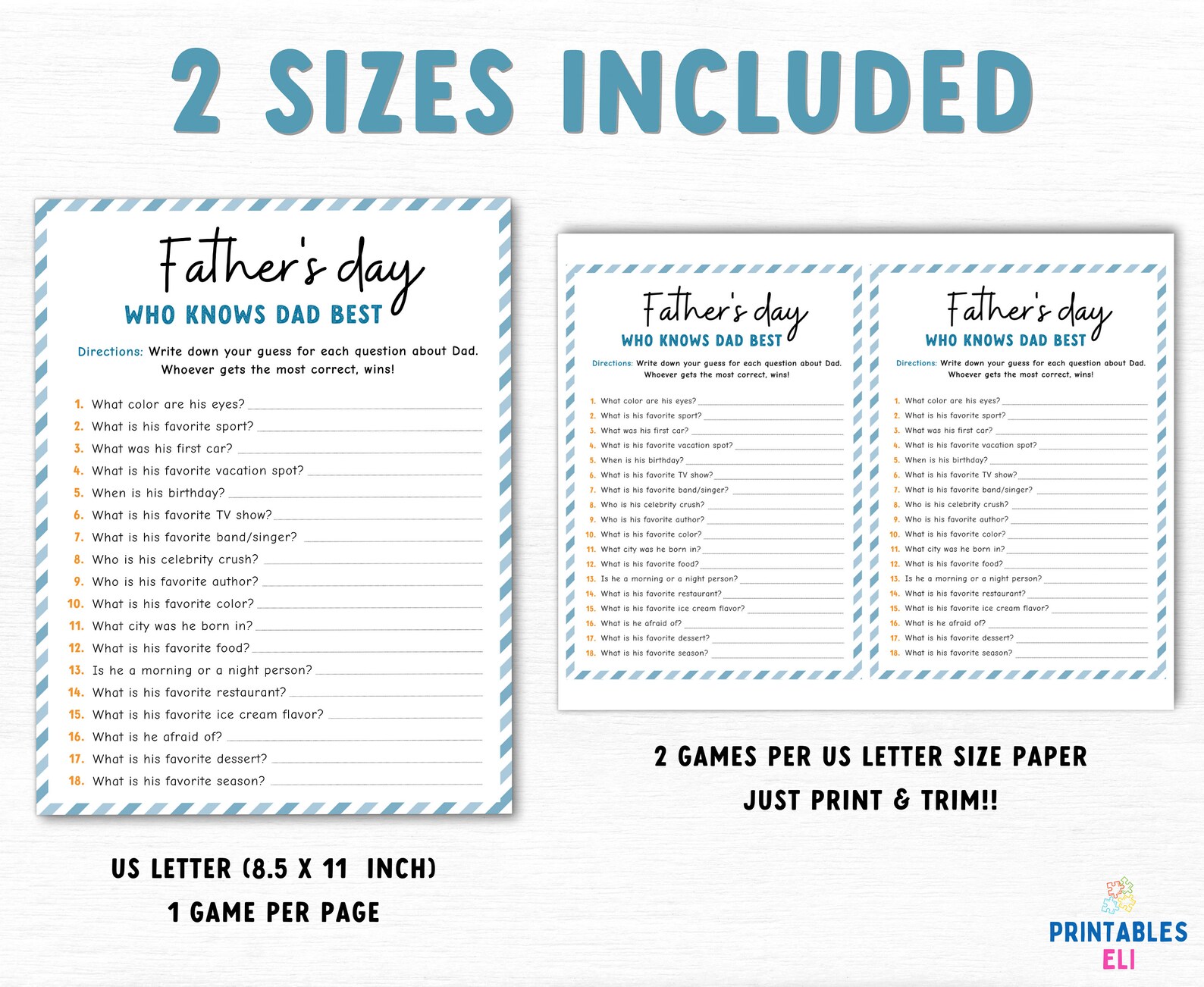 Father's Day Who Knows Dad Best Printable Game, Father's Day Game ...