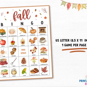 30 Fall Bingo Cards Printable, Autumn Bingo, Classroom Activity, Family ...