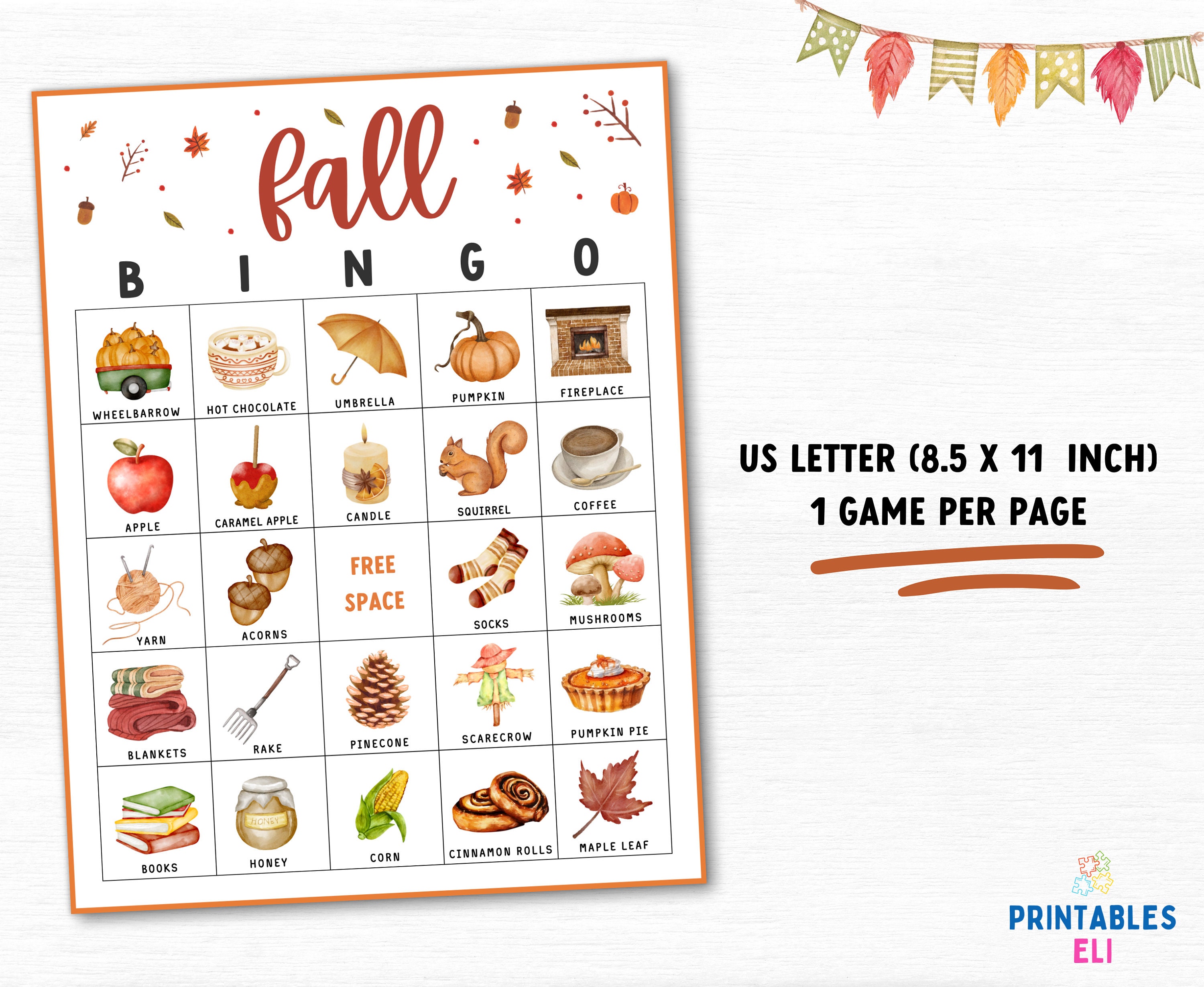 30 Fall Bingo Cards Printable, Autumn Bingo, Classroom Activity, Family ...